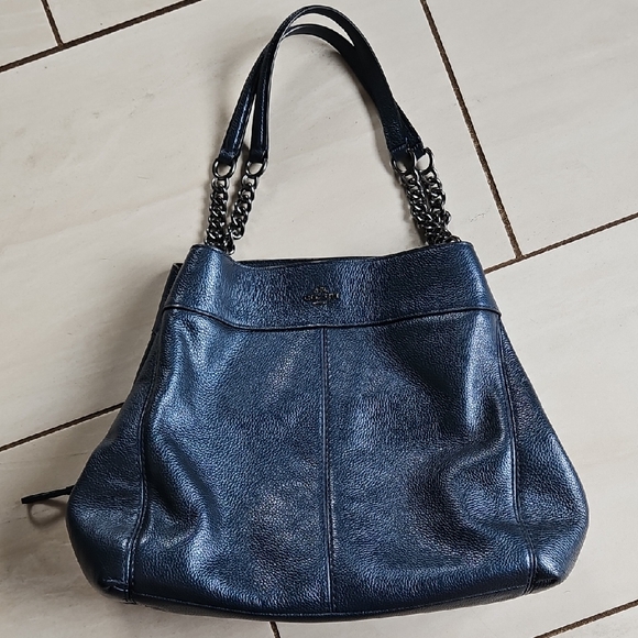 Coach | Bags | Coach Lexi Chain Metallic Leather Shoulder Bag Peacock ...